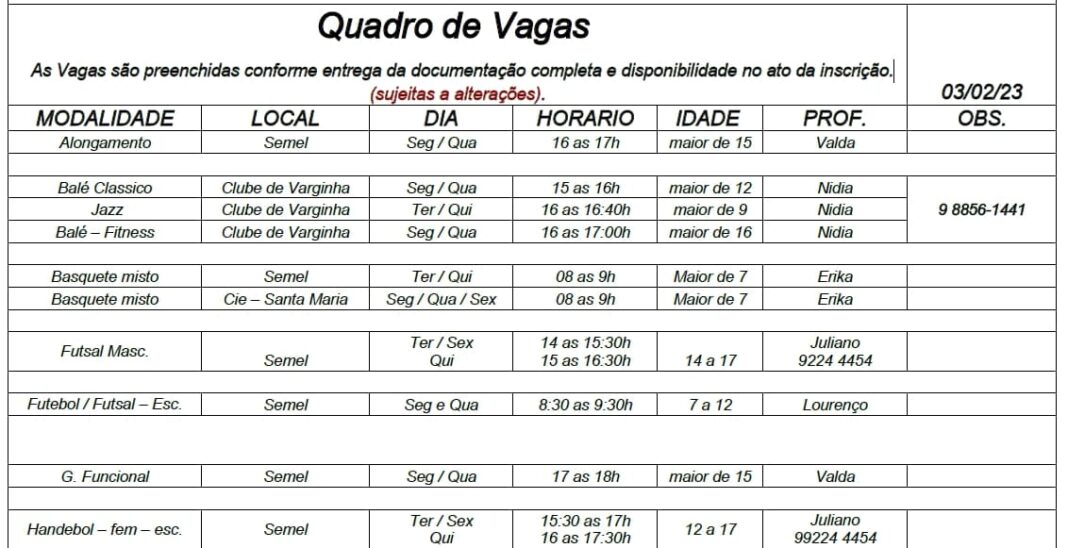 SEMEL está com vagas abertas para diversas atividades físicas gratuitas ...