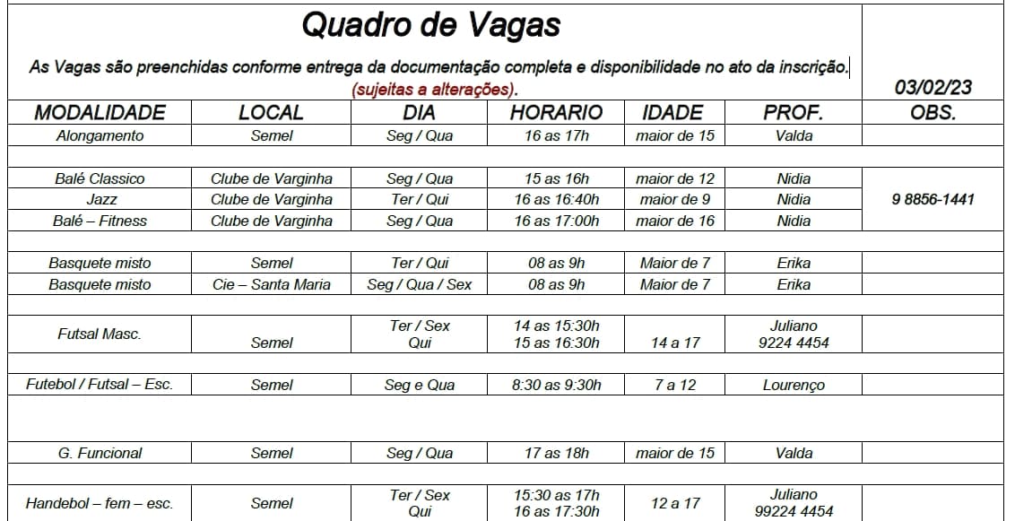 SEMEL está com vagas abertas para diversas atividades físicas gratuitas ...